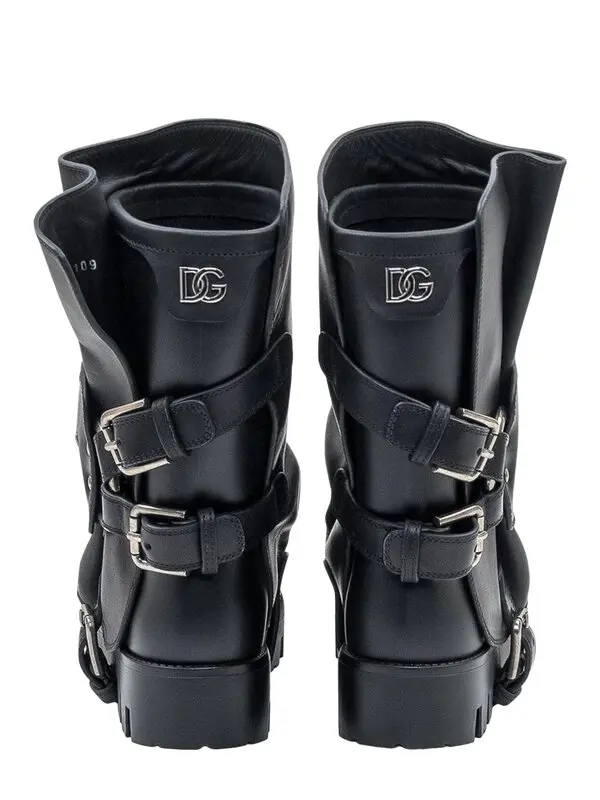 Dolce & Gabbana Leather Biker Mini Boots - Nero