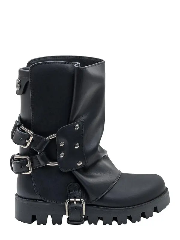 Dolce & Gabbana Leather Biker Mini Boots - Nero