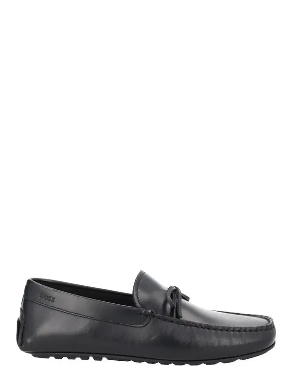 BOSS Leather Moccasin With Bow - Black