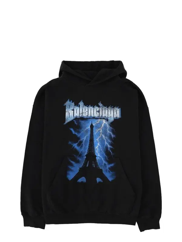 Balenciaga Printed Cotton Hoodie - Black