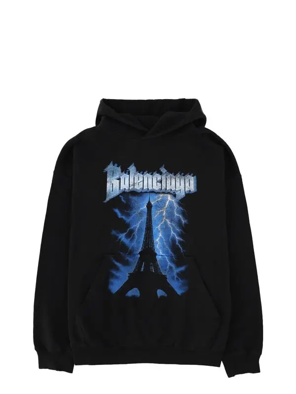 Balenciaga Printed Cotton Hoodie - Black