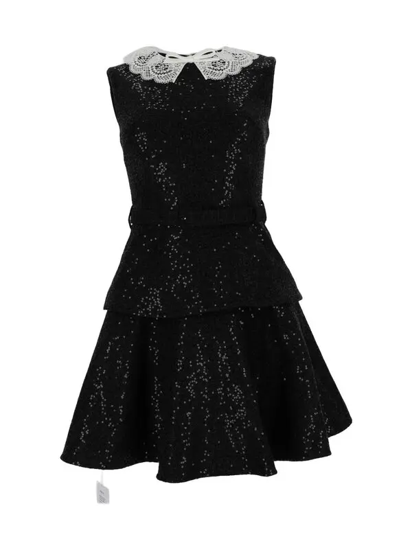 SELF-PORTRAIT Metallic Sequined Belted Dress - Black