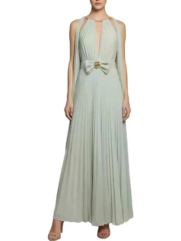 Elisabetta Franchi Plissé Sleeveless Maxi Dress - Green