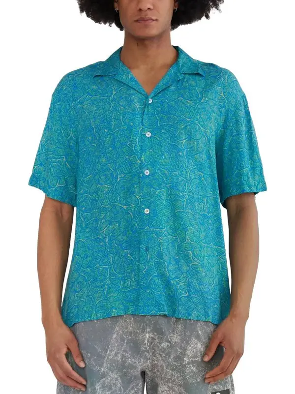 PAS DE MER Graphic-print Short-sleeve Shirt - Blue
