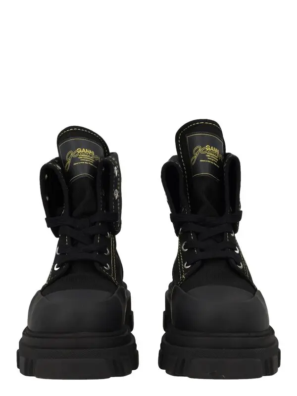 GANNI Contrast Stitching Lace Up Boots - Black