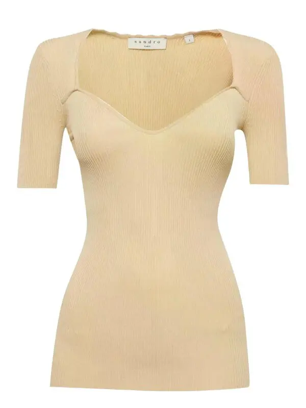 Sandro Rib-knit Sweetheart-neck Top - Yellow