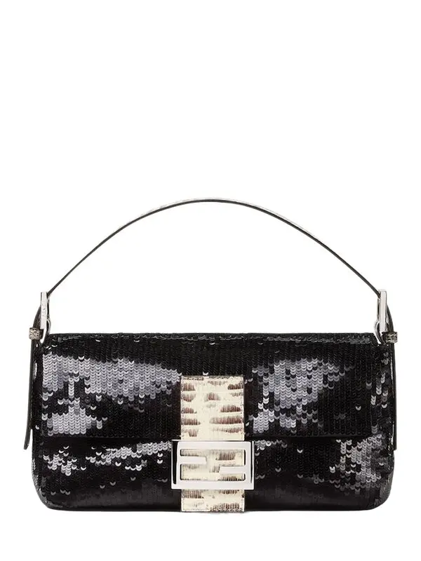Fendi Baguetteâ® 26424 Khaki Sequinned Bag - Black