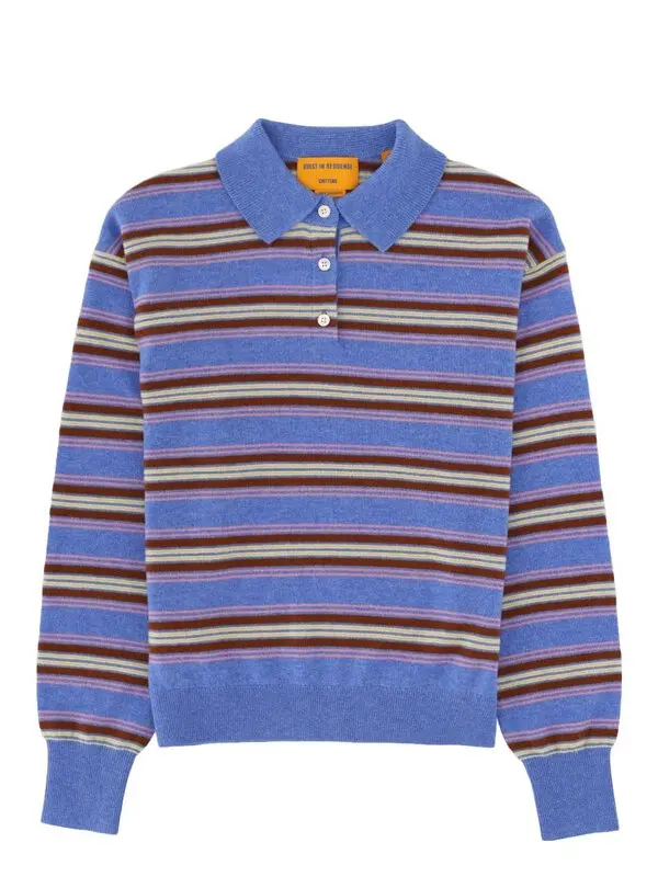 Guest In Residence Cashmere Striped Polo Sweater - Blue