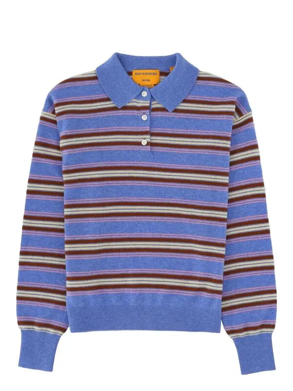 Guest In Residence Cashmere Striped Polo Sweater - Blue