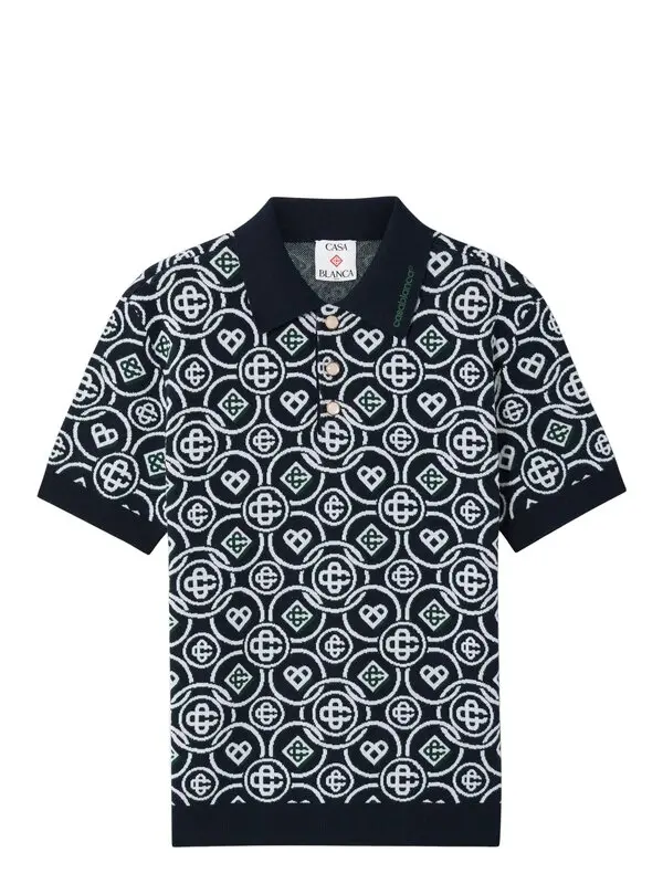 Casablanca Dark Icon Monogram Short Sleeve Polo Shirt - Green