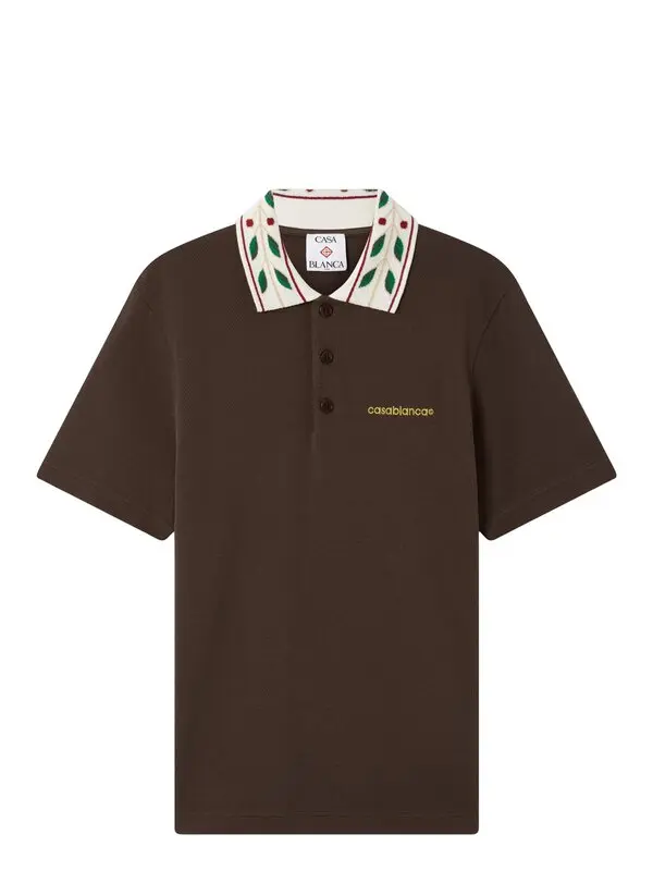 Casablanca Laurel Pique Short Sleeve Polo Shirt - Brown
