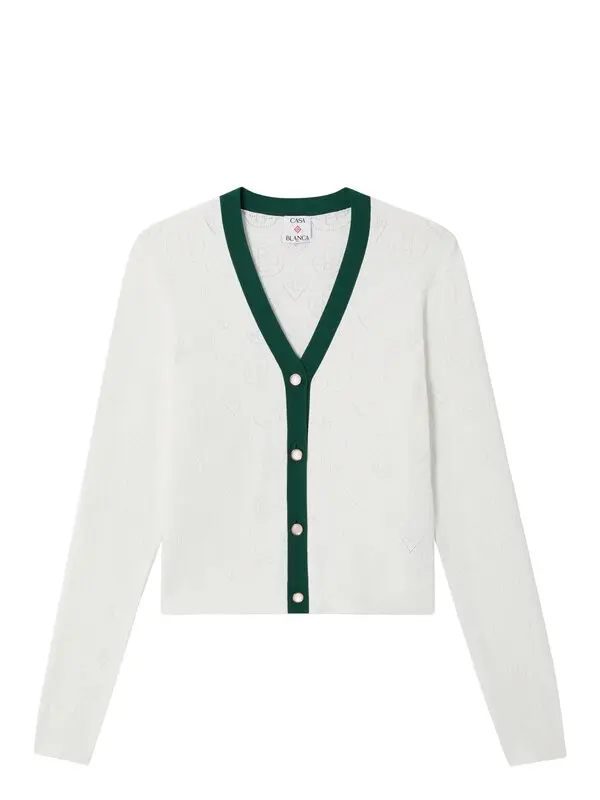 Casablanca Pointelle Monogram Cardigan - Green