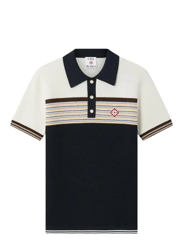 Casablanca Café Culture Wool Stripe Short Sleeve Polo Shirt - Multicolor