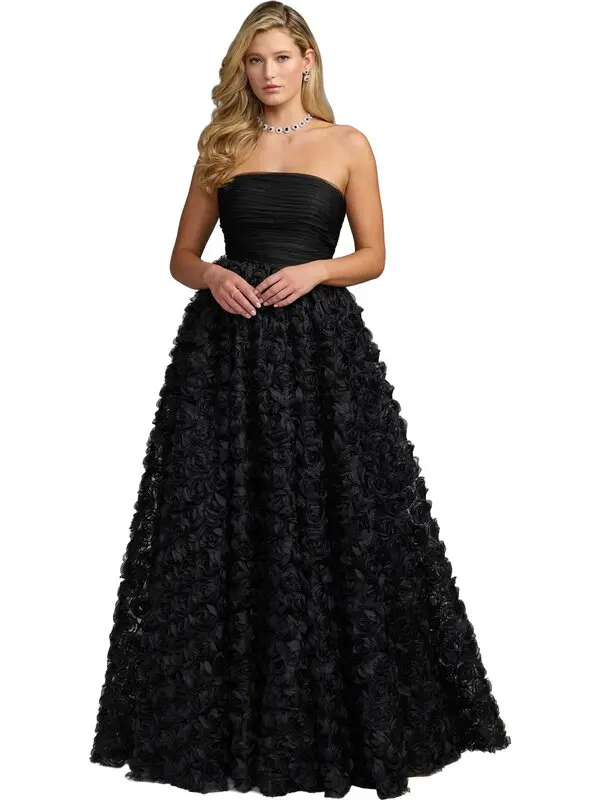 Mac Duggal Strapless 3d Rosette Ball Gown - Black