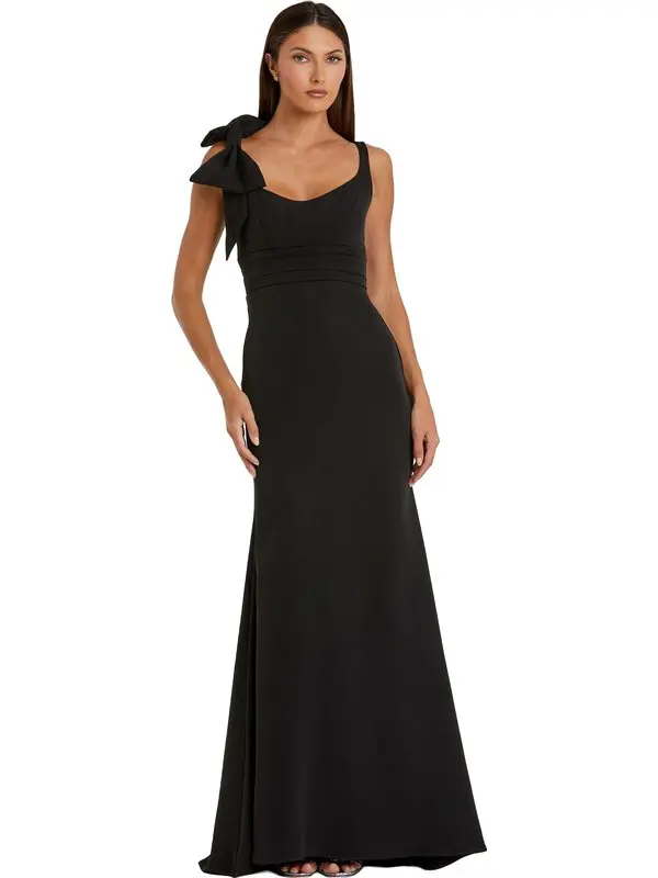 Mac Duggal Petite Scoop Neck Trumpet Gown With Bow - Black