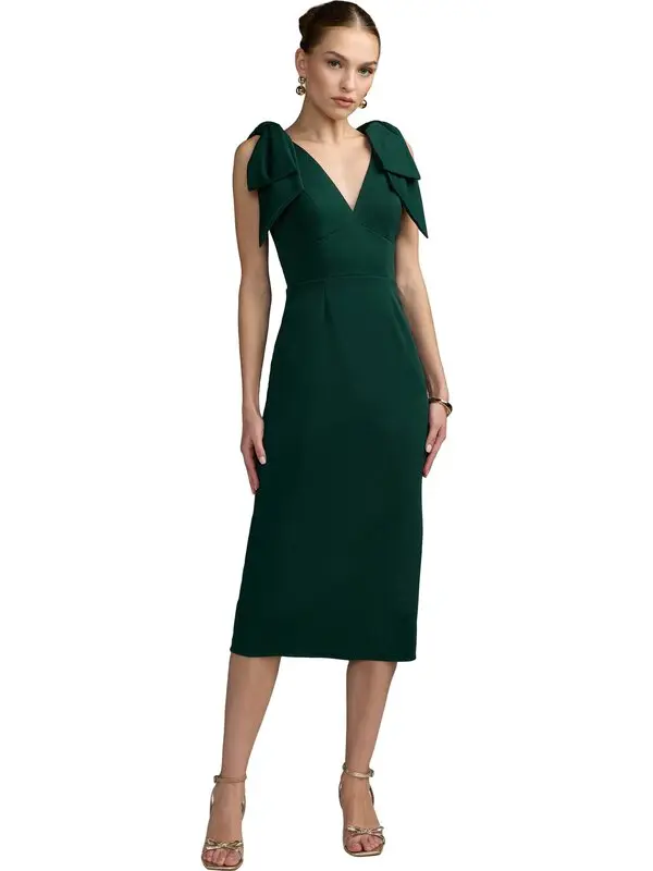 Mac Duggal Sleeveless Crepe Midi Dress With Bow Straps - Green