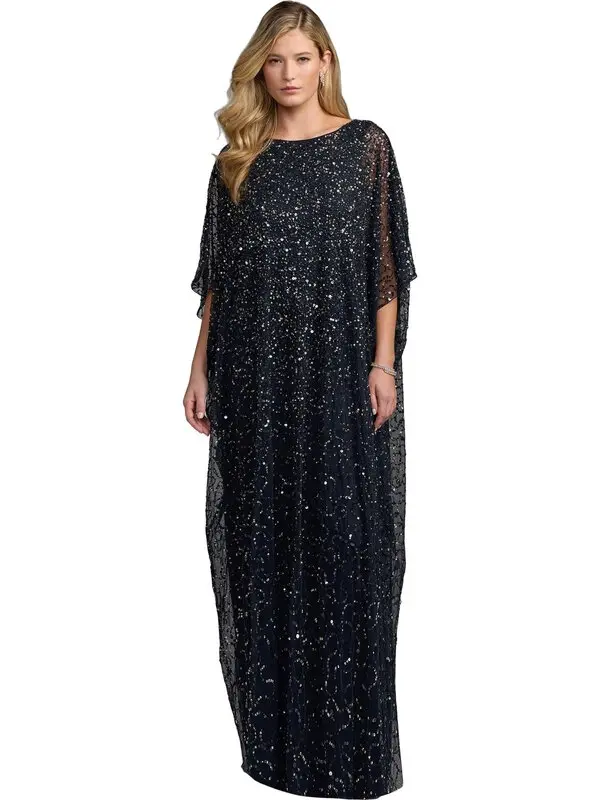 Mac Duggal Sequin Embellished Kaftan Gown - Navy