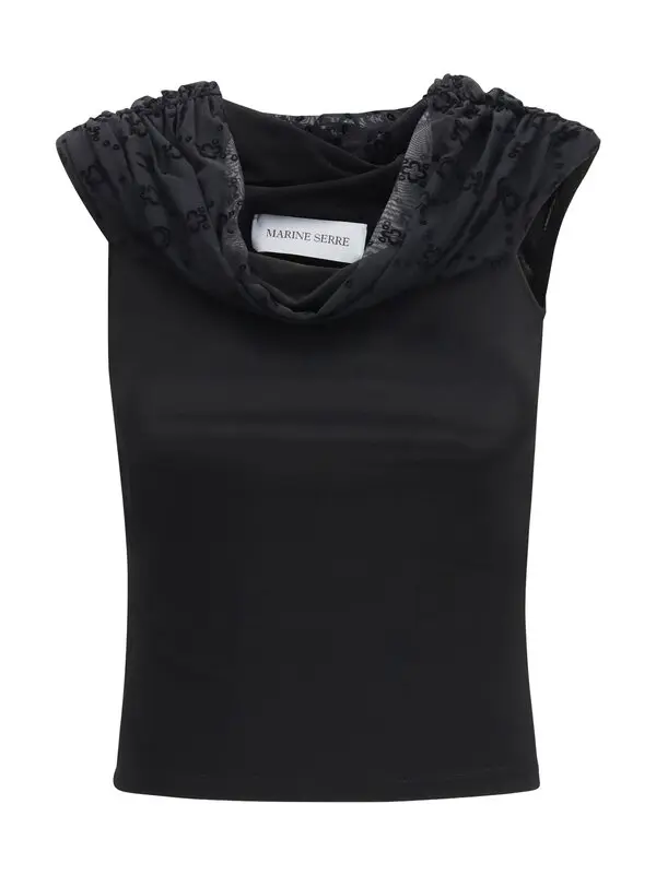 MARINE SERRE Off Shoulder Draped Top - Black