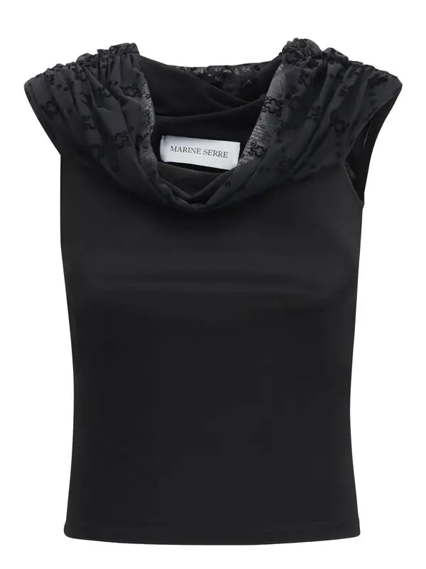 MARINE SERRE Off Shoulder Draped Top - Black