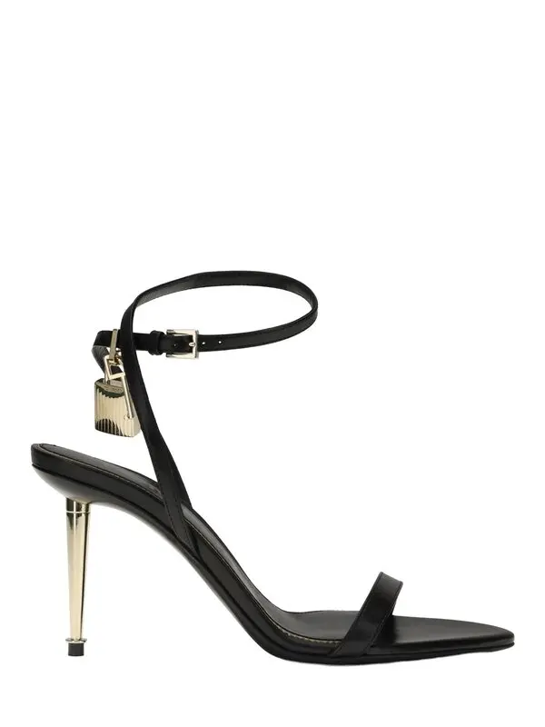 TOM FORD Shiny Leather Padlock Pointy Naked Sandal - Black