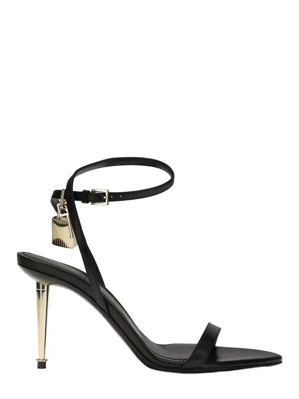 TOM FORD Shiny Leather Padlock Pointy Naked Sandal - Black