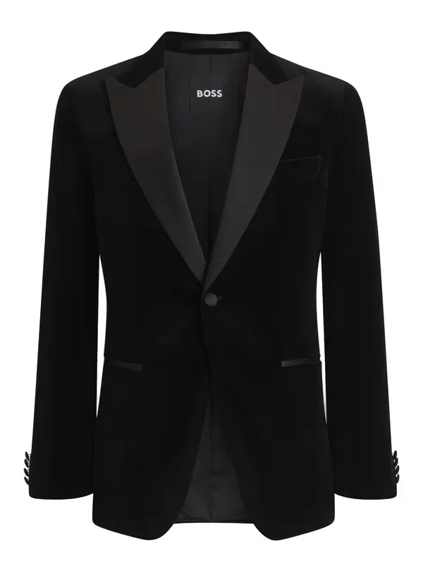 BOSS Slim-fit Tuxedo Jacket In Cotton Velvet - Black