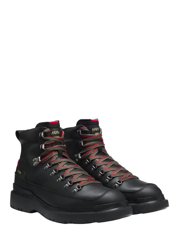 Hugo Hiking-style Leather Boots With Extra-light Sole - Black