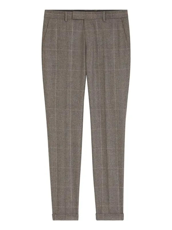 BOSS Checked Slim-fit Trousers In Italian Virgin Wool - Light Brown