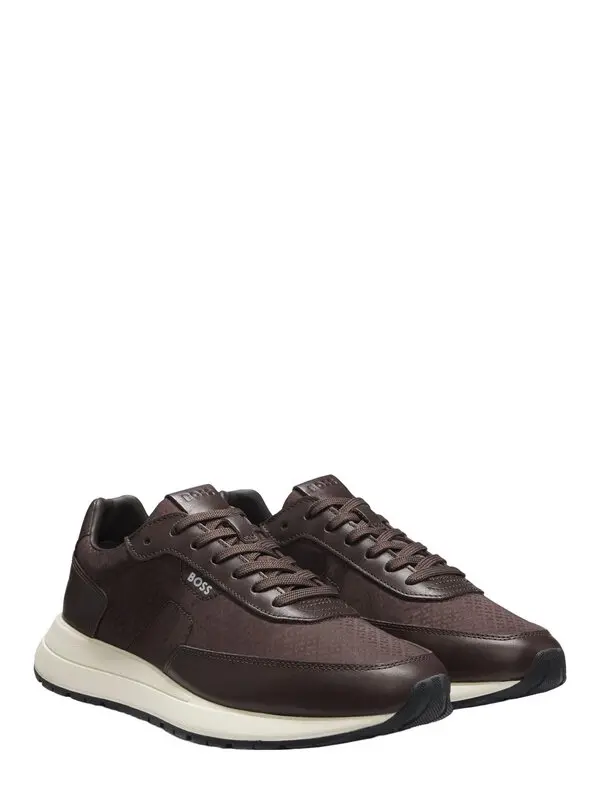 BOSS Monogram Jacquard Sneakers With Leather Trim - Dark Brown