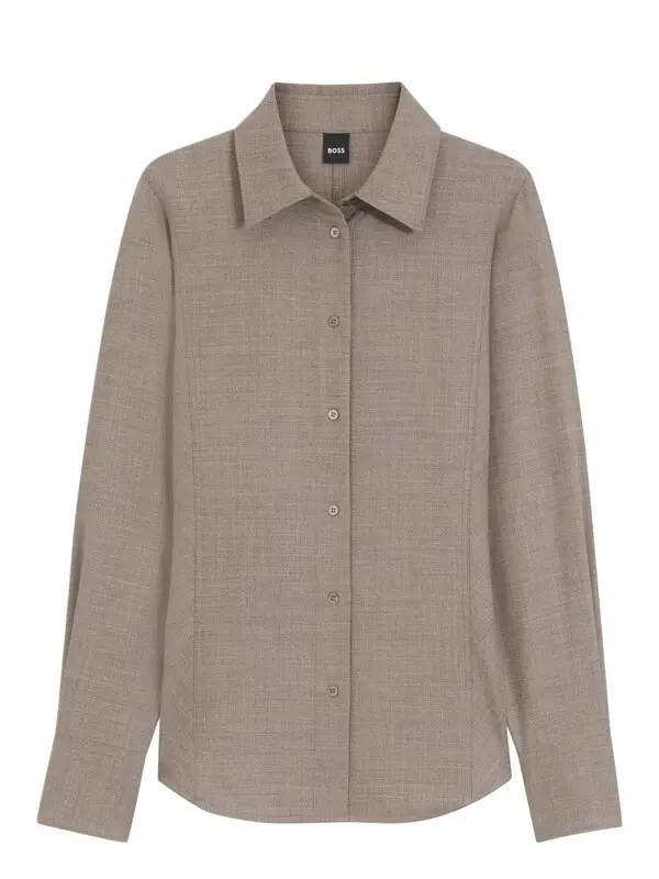 BOSS Slim-fit Flannel Blouse With Wool And Linen - Beige