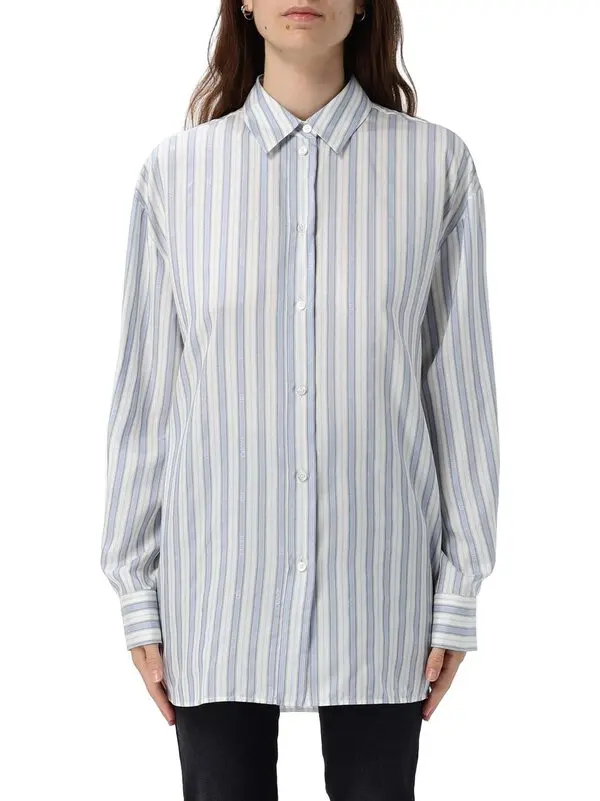 Gucci Striped Silk Relaxed Fit Shirt With French Collar And Dropped Shoulders - Blue