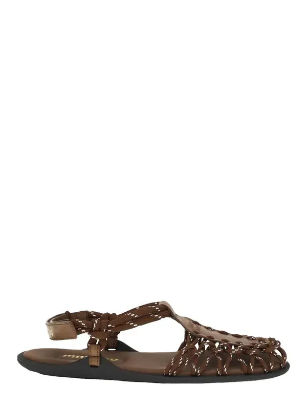 Miu Miu Calfskin Lace-up Sandals - Brown