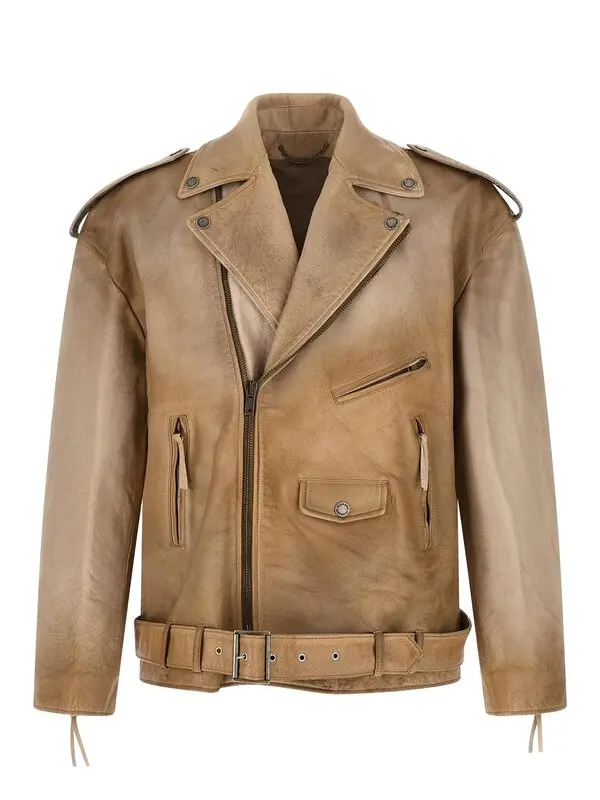 GOLDEN GOOSE Phoebe Leather Biker Jacket - Cream