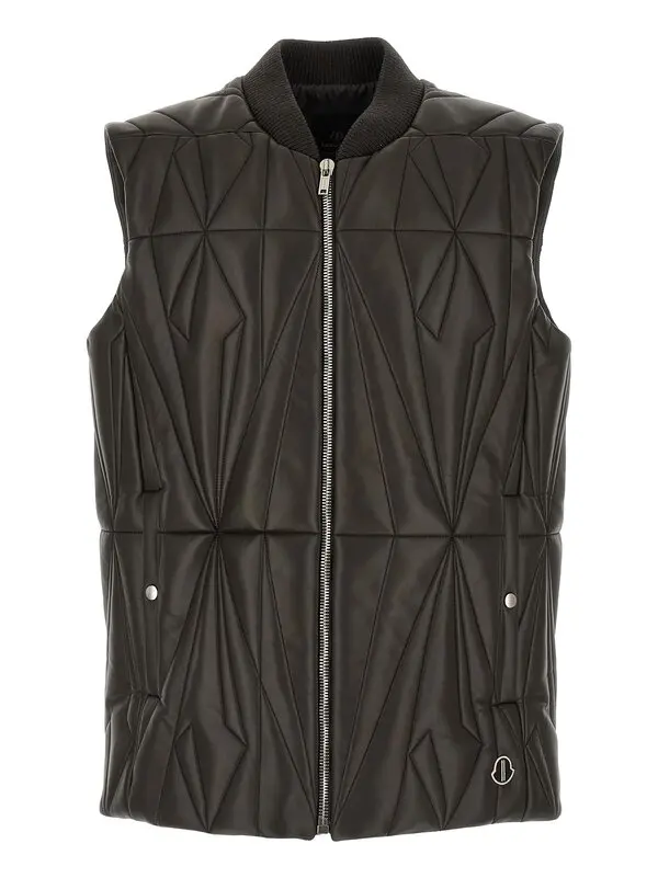 Rick Owens Moncler Geocamo Flight Leather Vest - Brown