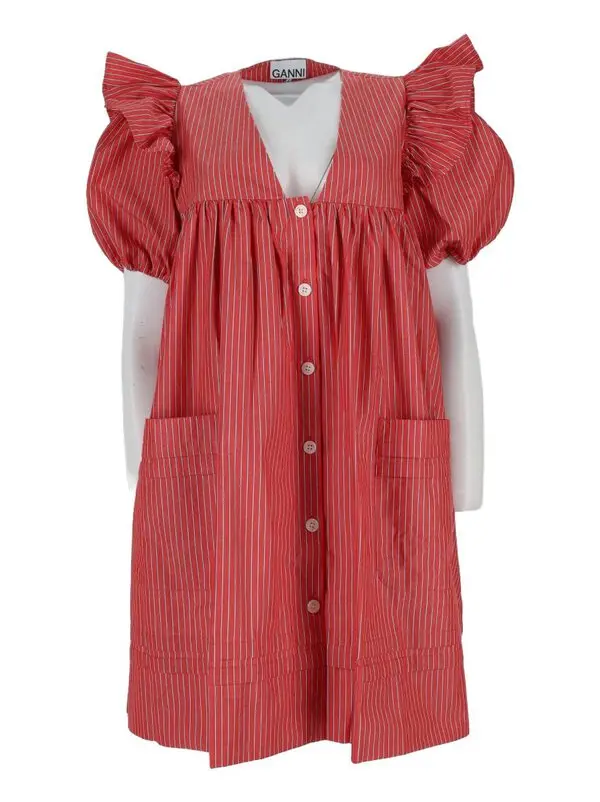 GANNI Striped Dress - Red