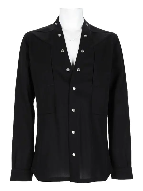 Rick Owens Wool Long Sleeve Button Detailed Shirt - Black
