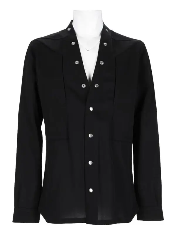 Rick Owens Wool Long Sleeve Button Detailed Shirt - Black