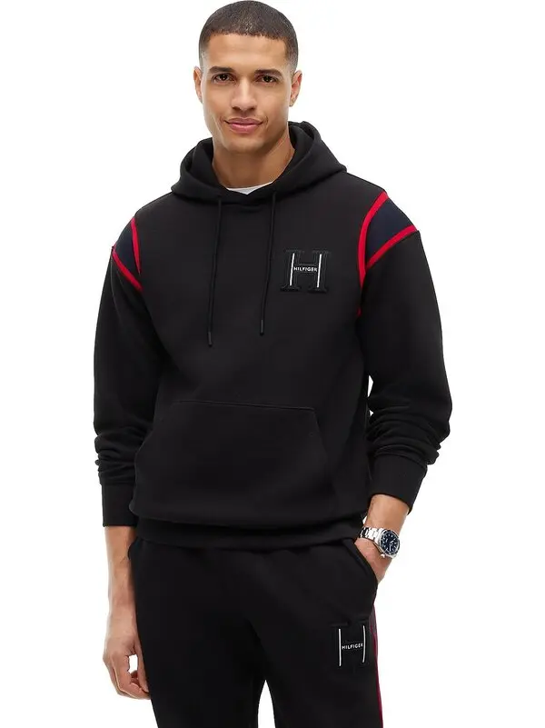 Tommy Hilfiger H-logo Patch Pique Hoodie - Black