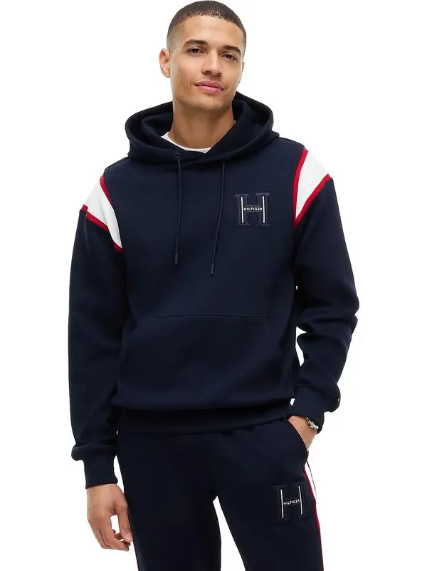 Tommy Hilfiger H-logo Patch Pique Hoodie - Navy Blue