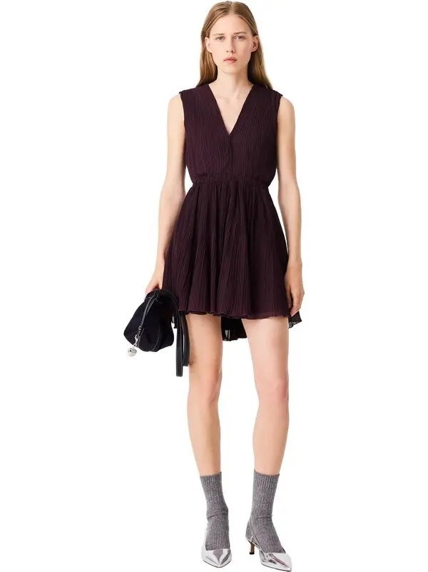 Maje Short Pleated Skater Dress - Eggplant