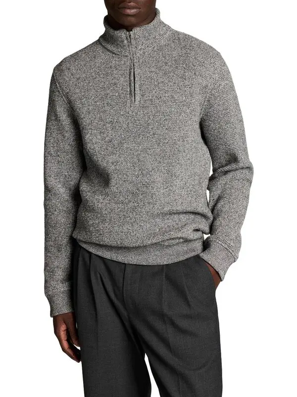 Vince Brushed Cotton-blend Waffle Quarter-zip Pullover - Heather Black