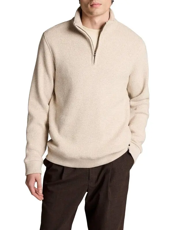 Vince Brushed Cotton-blend Waffle Quarter-zip Pullover - Heather Oatmeal