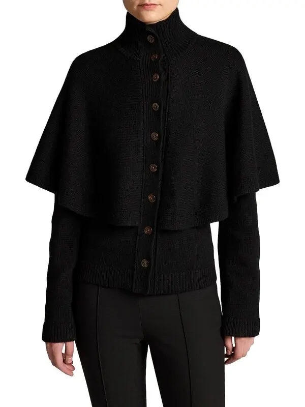Vince Wool-blend Turtleneck Cape Cardigan - Black