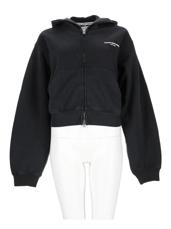 Alexander Wang Cotton Hooded Zip Up Sweatshirt - Black
