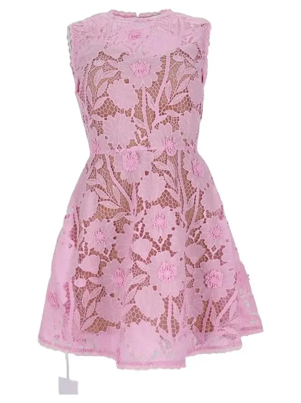 SELF-PORTRAIT Sleeveless Floral Lace Dress - Pink