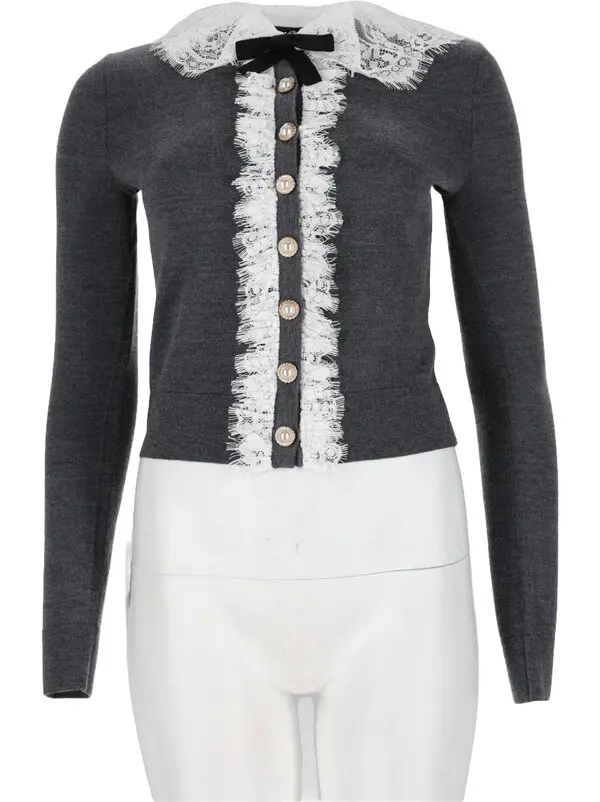 SELF-PORTRAIT Wool Long Sleeve Cardigan - Gray