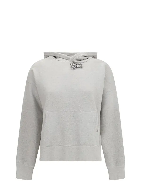 Prada Cotton Fleece Hoodie With Jewel Brooch - Grey