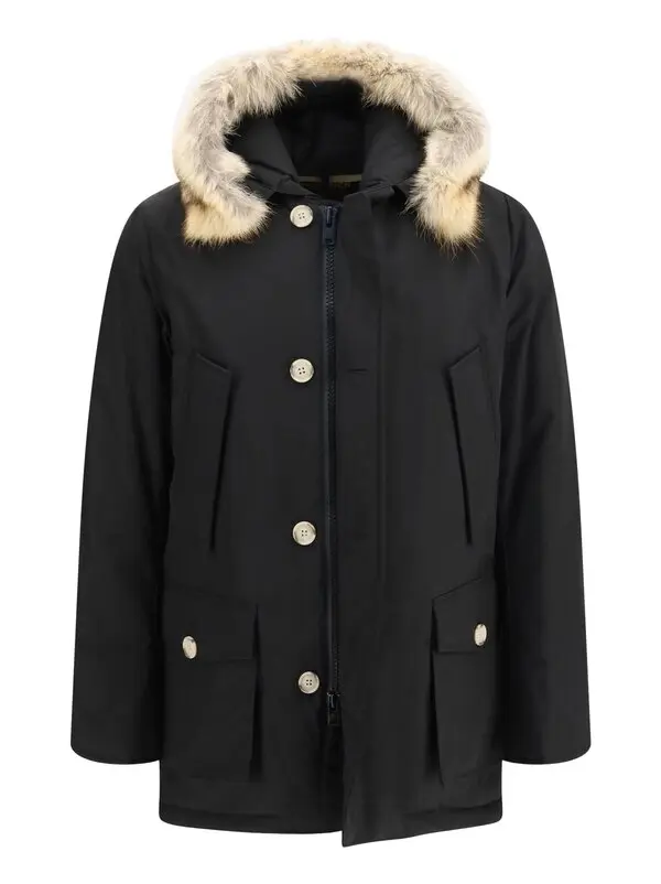 Woolrich Arctic Raar Cloth Parka With Reovable Fur Ale - Black