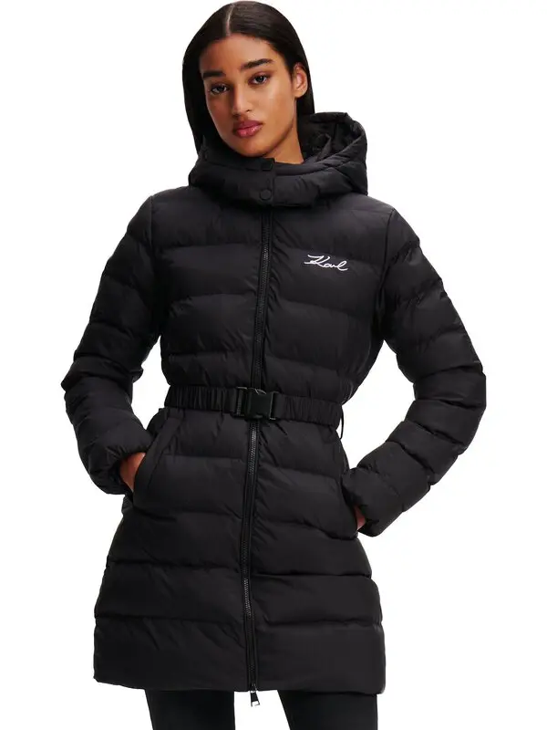 Karl Lagerfeld Signature Ultralight Long Puffer Jacket - Black