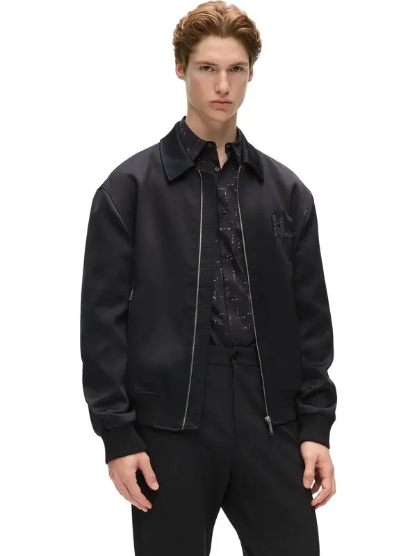 Karl Lagerfeld Monogram Satin Bomber Jacket - Black